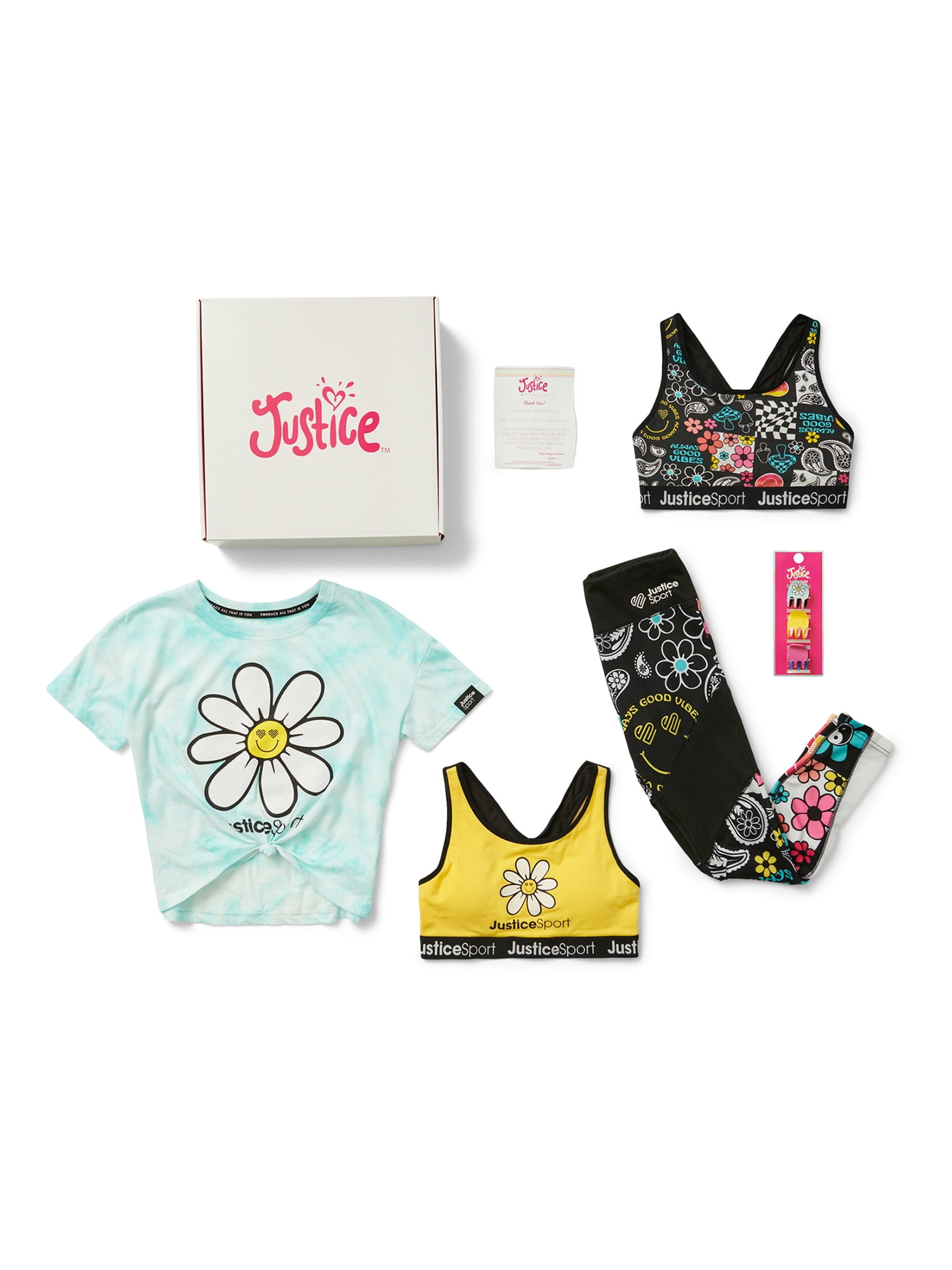 Justice Girls 4-Piece Gift Box Set with T-Shirt, Leggings, Bra Set, and ...