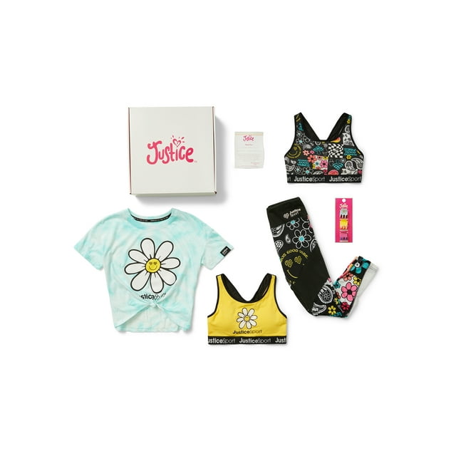 Justice Girls 4-Piece Gift Box Set with T-Shirt, Leggings, Bra Set, and ...