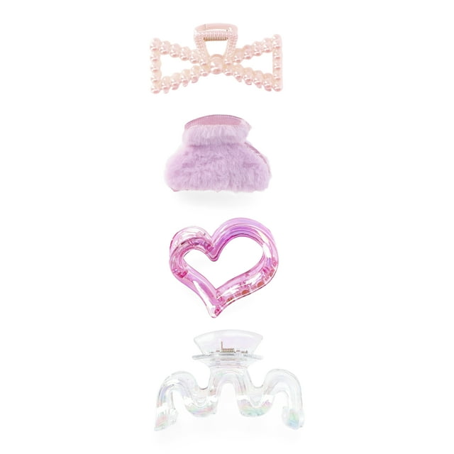 Justice Girls 4-Piece Assorted Shape Claw Clips, Pink Purple, Cute Hair ...
