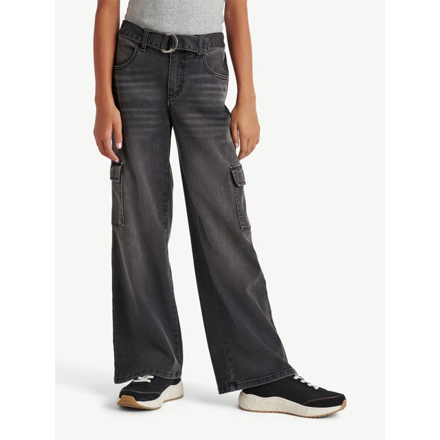 Justice Girls Black Denim Cargo With Belt, Sizes 6-18, Slim & Plus ...