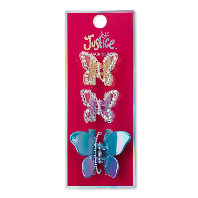 Justice Girls Butterfly Claw Hair Clip Set, 3-Piece, Sparkly and Ombre ...