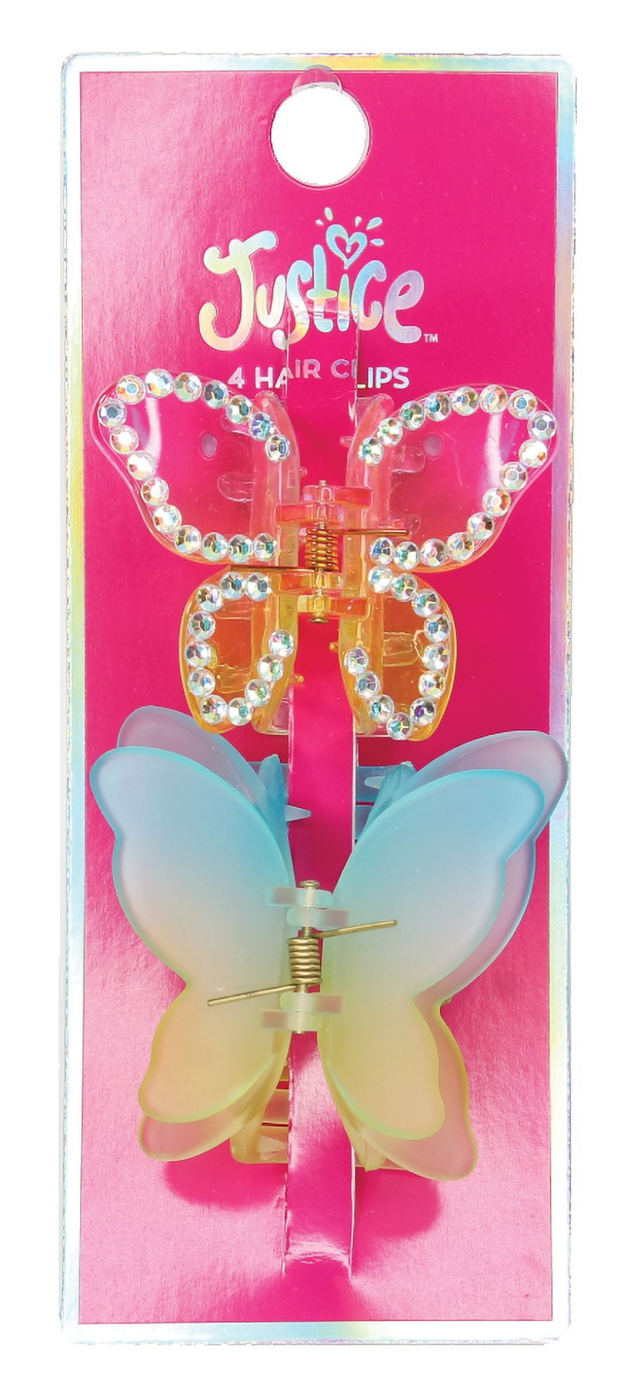 Justice Girls Butterfly Hair Claw Clip Set, 2 Piece, Sparkly Ombre ...