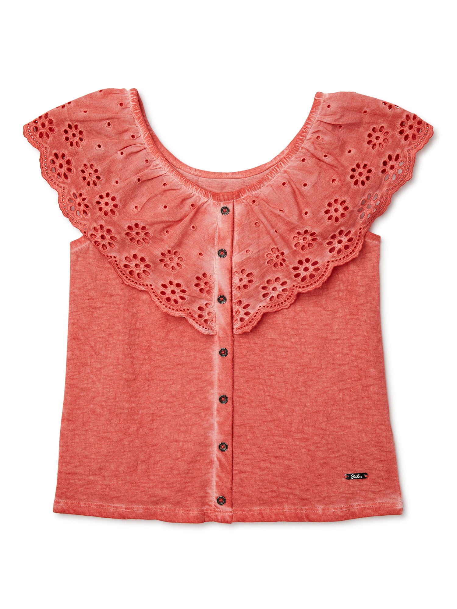 Justice Girls Button Front Eyelet Flounce Top, Sizes 4-18 & Plus ...