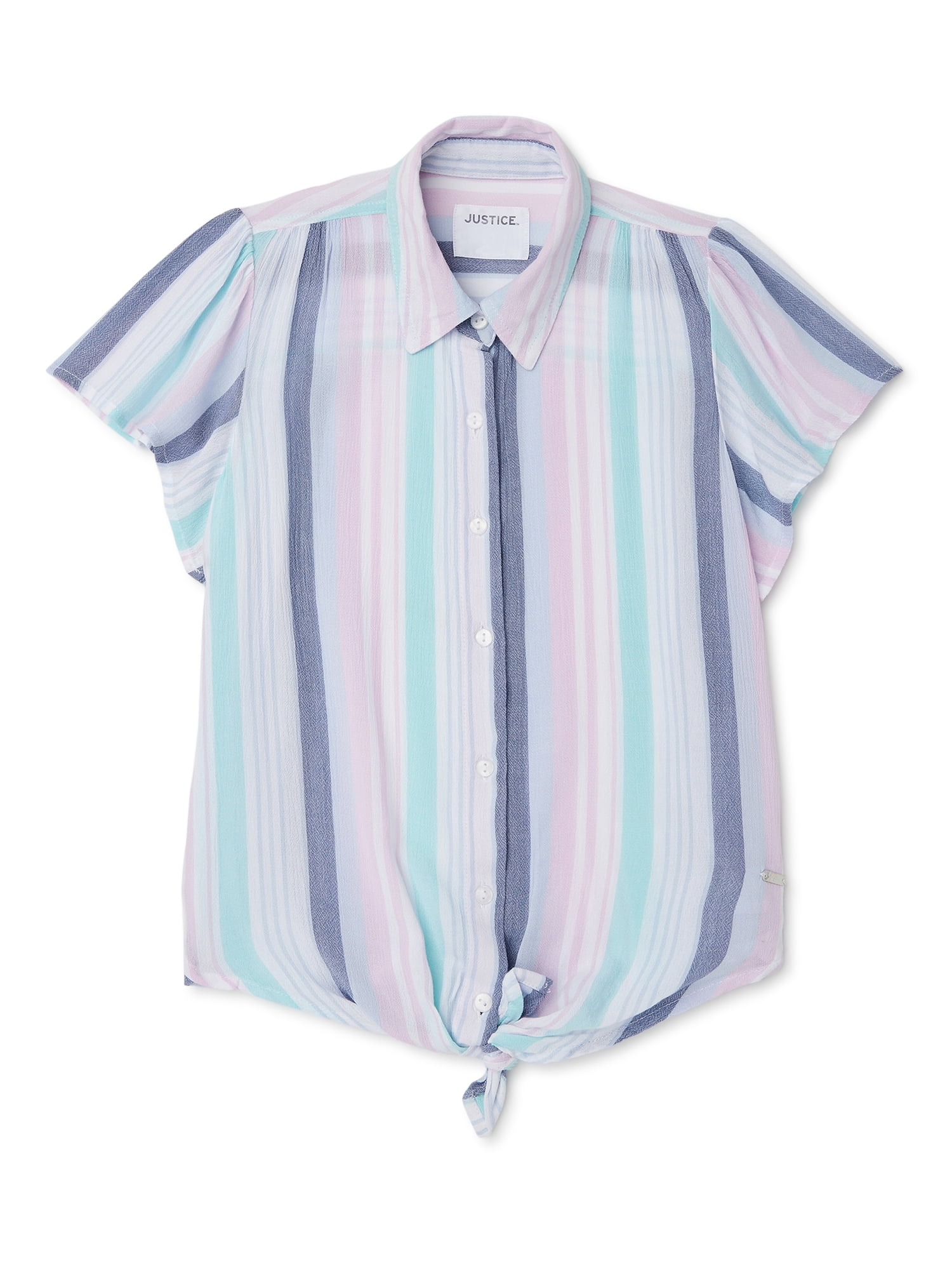 Justice Girls Button Up Tie-Front Camp Shirt, Sizes 5-18 & Plus ...