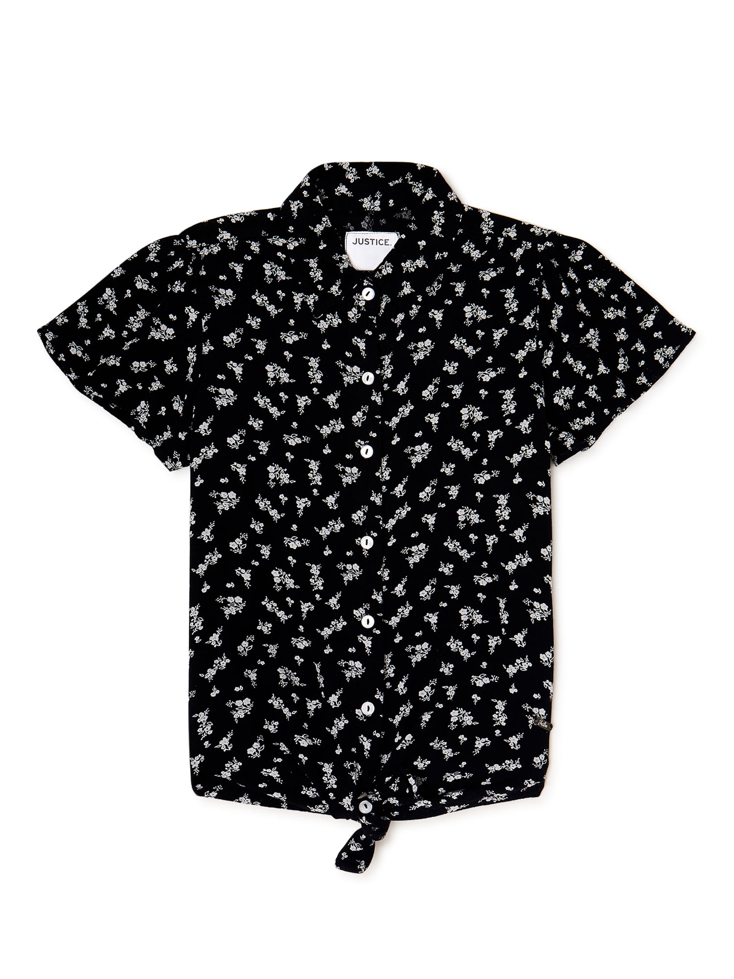 Justice Girls Button Up Tie-Front Camp Shirt, Sizes 5-18 & Plus ...