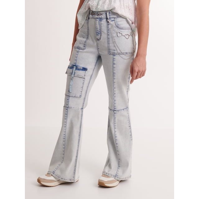 Justice Girls Cargo Flare Jeans with Removable Chain, Sizes 6 - 18 ...