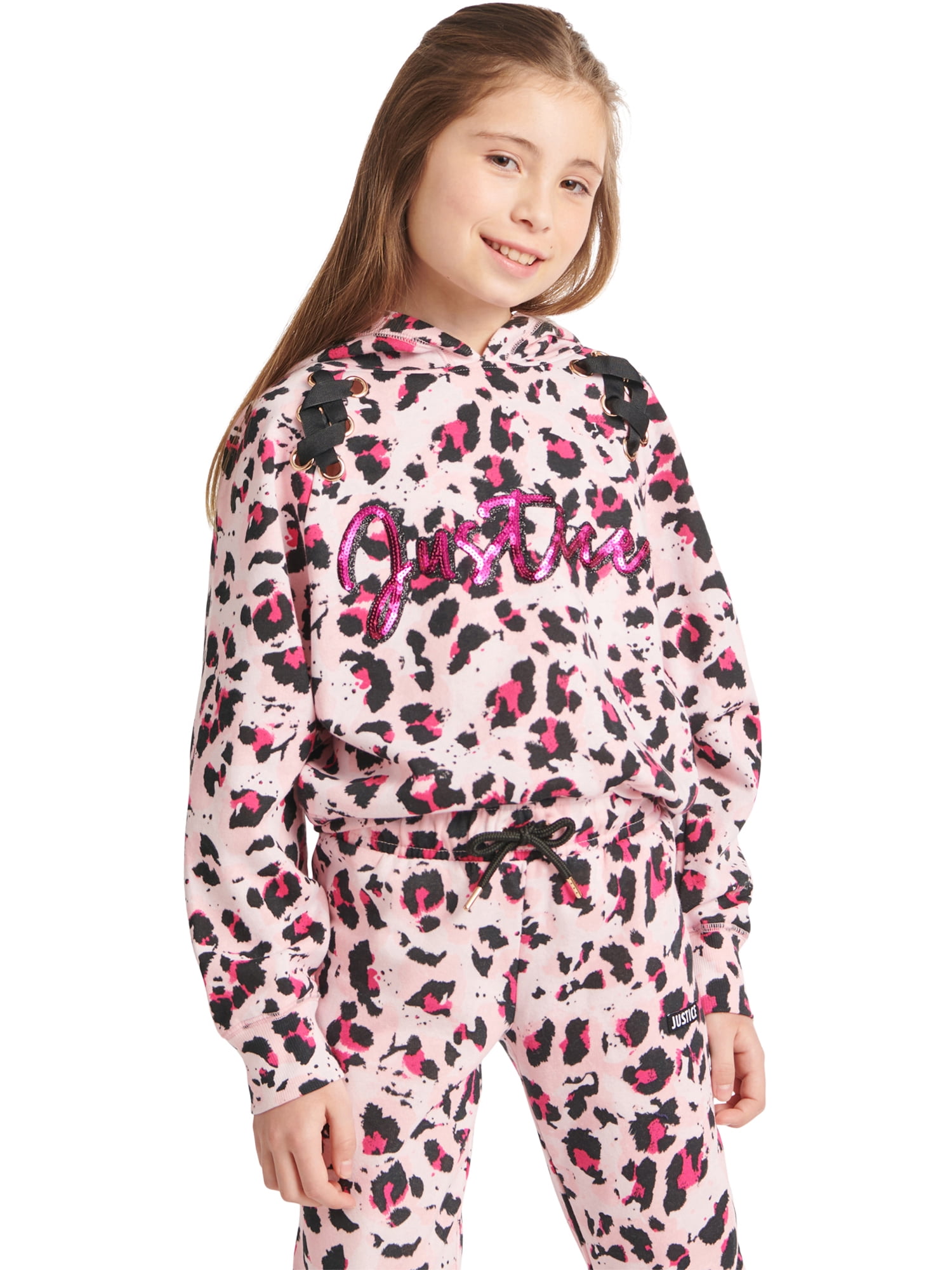 Justice Girls Lace Up Sweatshirt, XS-XLP, Fleece, Sequin, Grommet ...