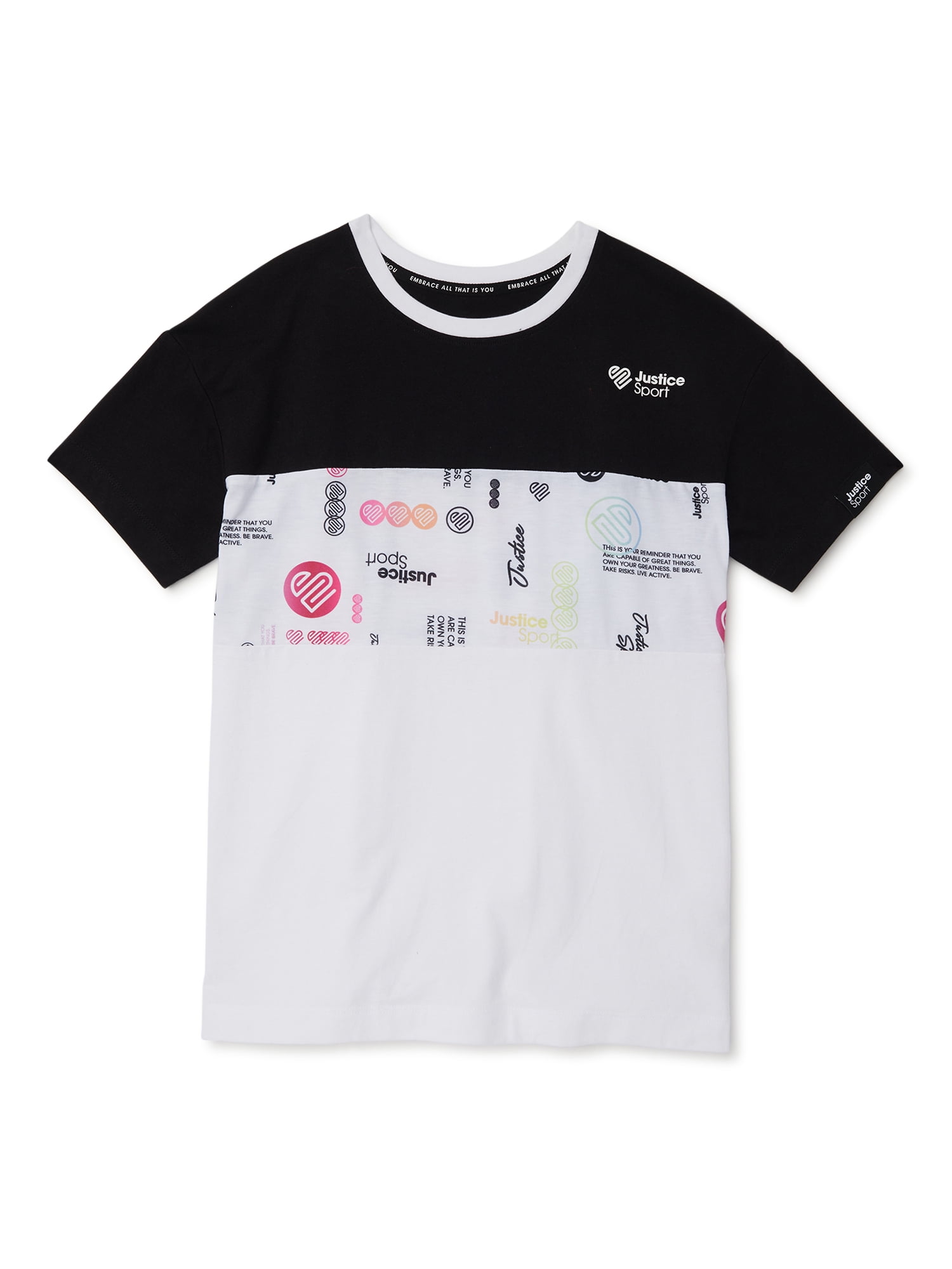 Justice Girls Colorblock Graphic Active T-Shirt, Sizes 5-18 & Plus ...