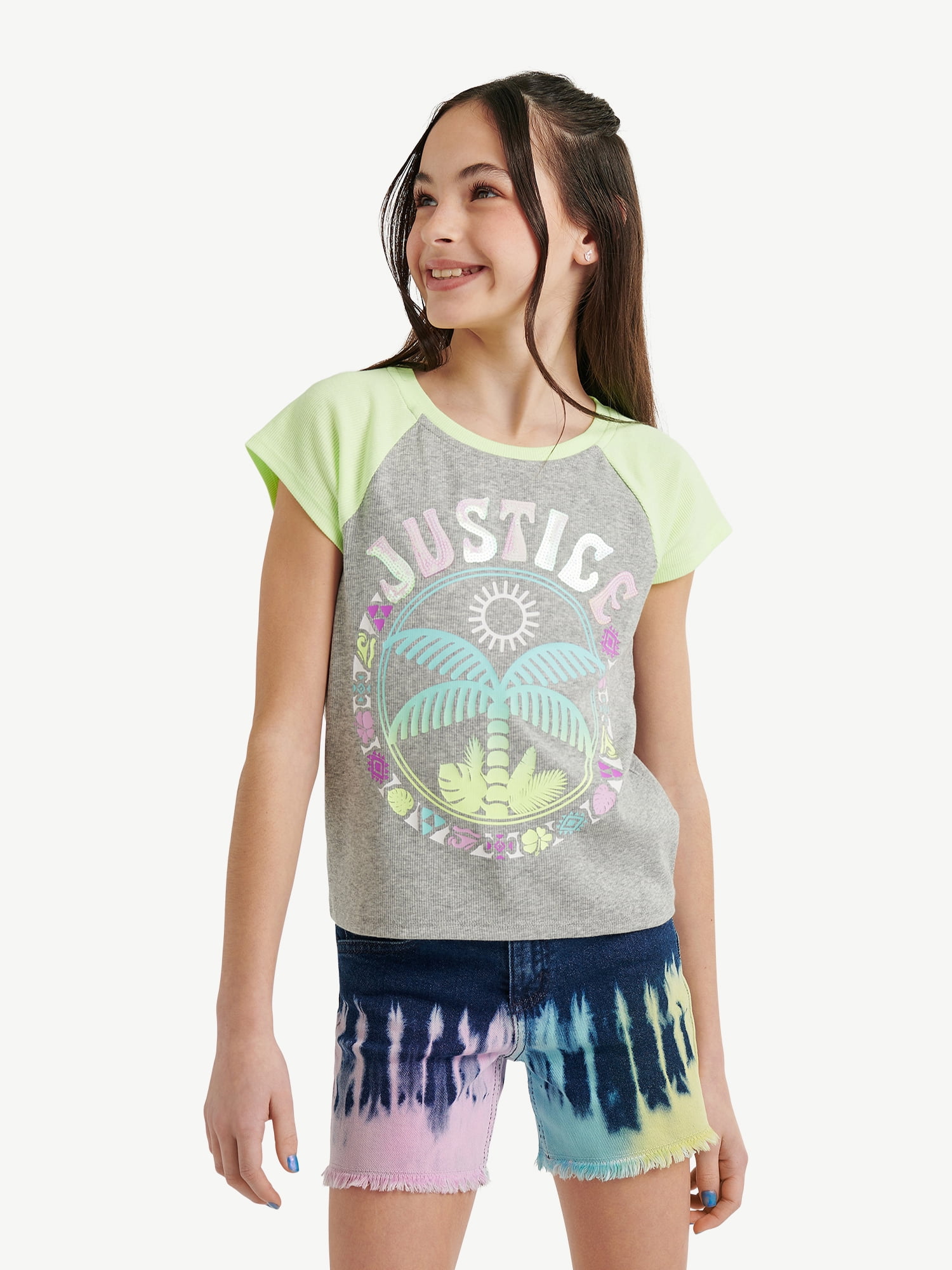 Justice Girls Colorblock Sequin Graphic T-Shirt, XS-XLP, Vibrant Summer ...