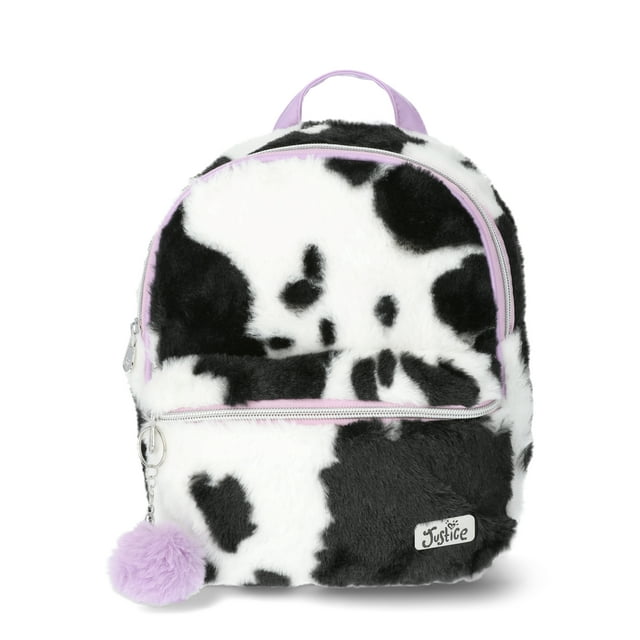 Justice Girls Cow Print Faux Fur Mini Backpack, Black - Walmart.com
