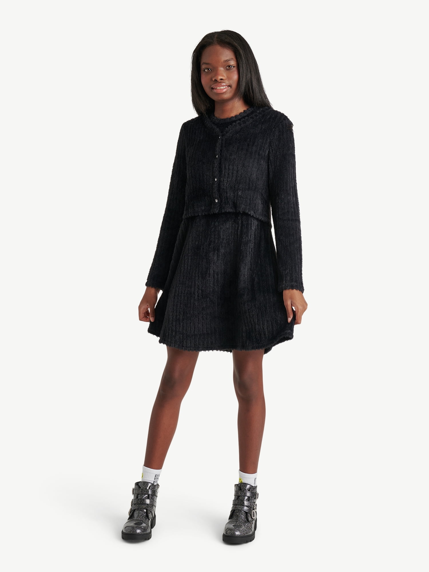Justice Girls Cozy Knit 2Fer Dress with Sweater Top, Sizes XS-XLP ...