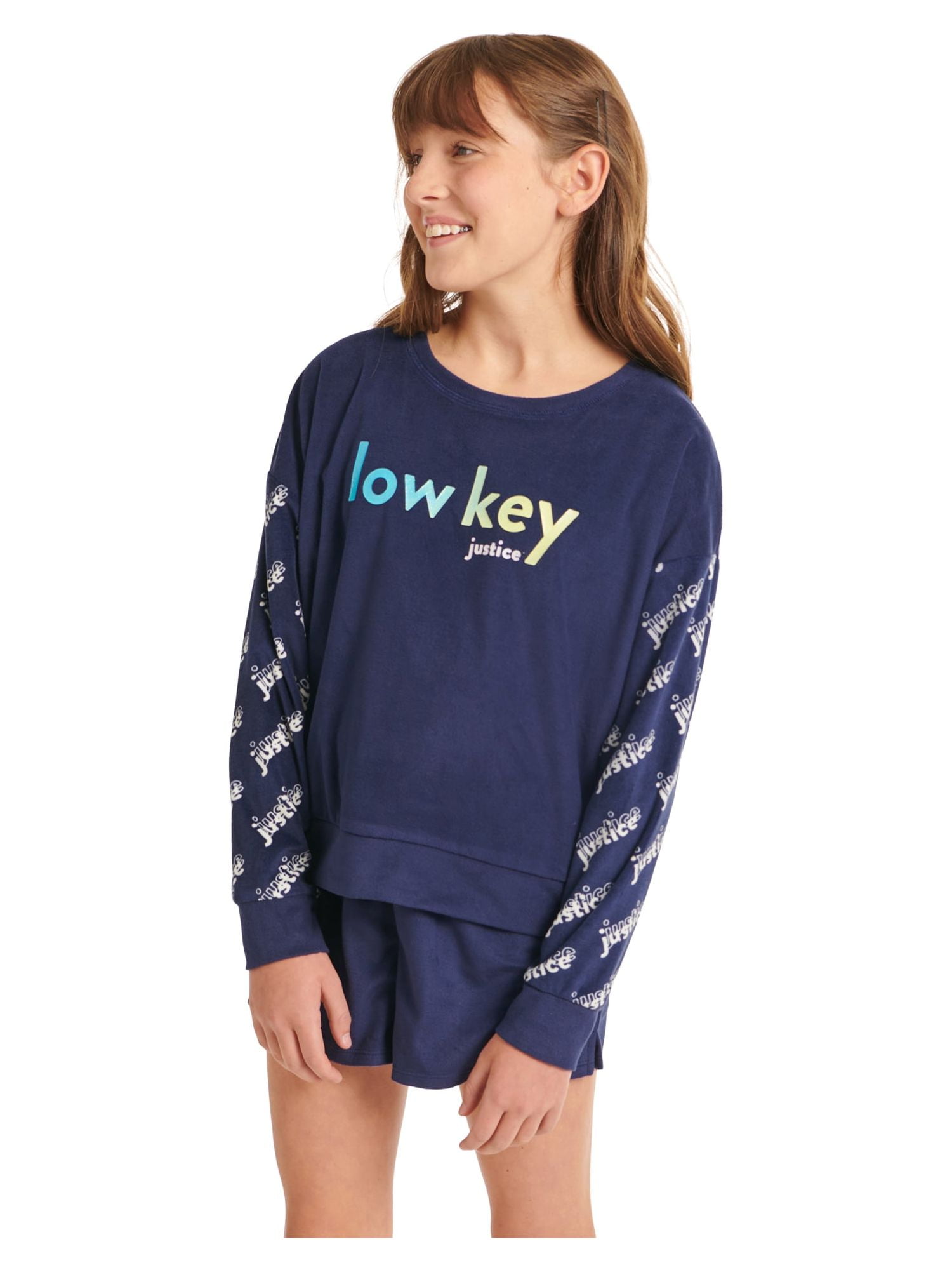 Justice Girls Cozy Fleece Long Sleeve Top and Sleep Short, 2-piece ...