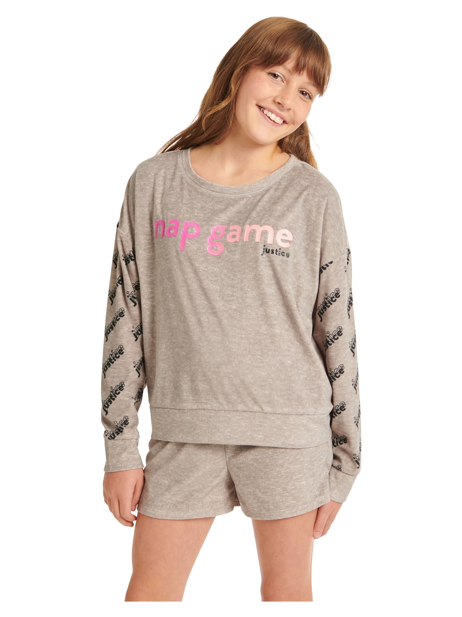 Justice Girls Cozy Fleece Pajama Set, Long Sleeve Top and Shorts, Sizes ...