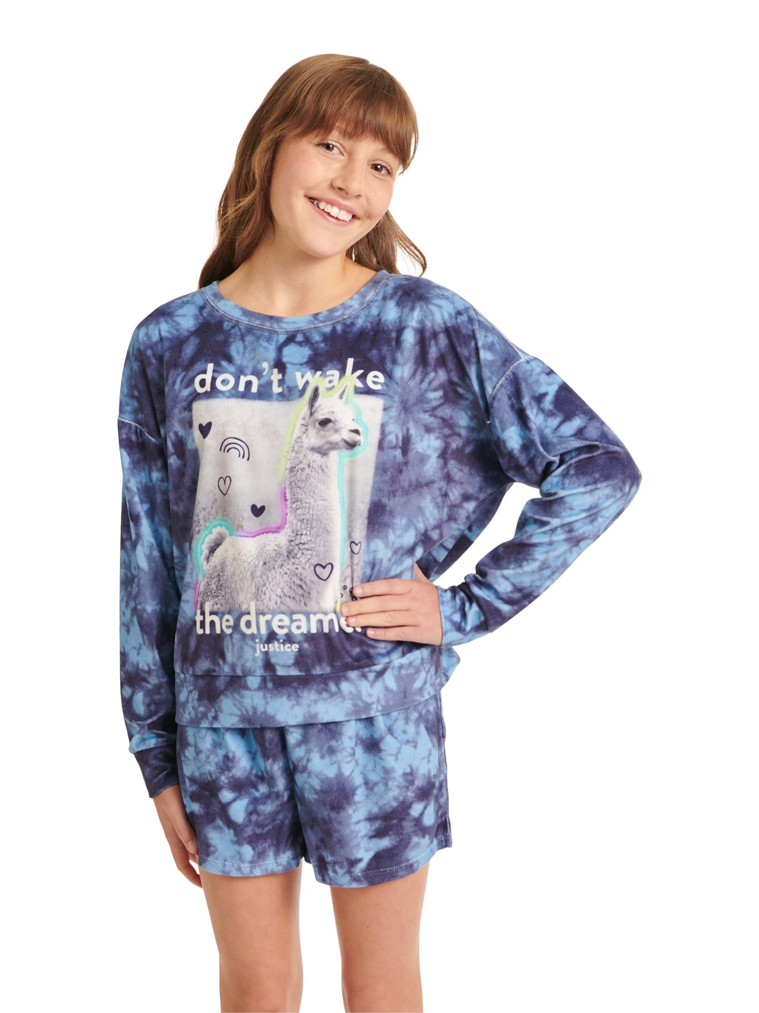Justice Girls Cozy Fleece Long Sleeve Top and Sleep Short, 2-piece ...