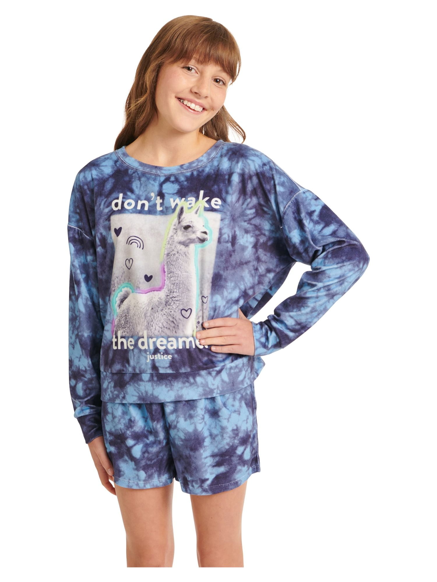 Justice Fleece Pajama Set - Long Sleeve Top & Sleep Short - Walmart.com
