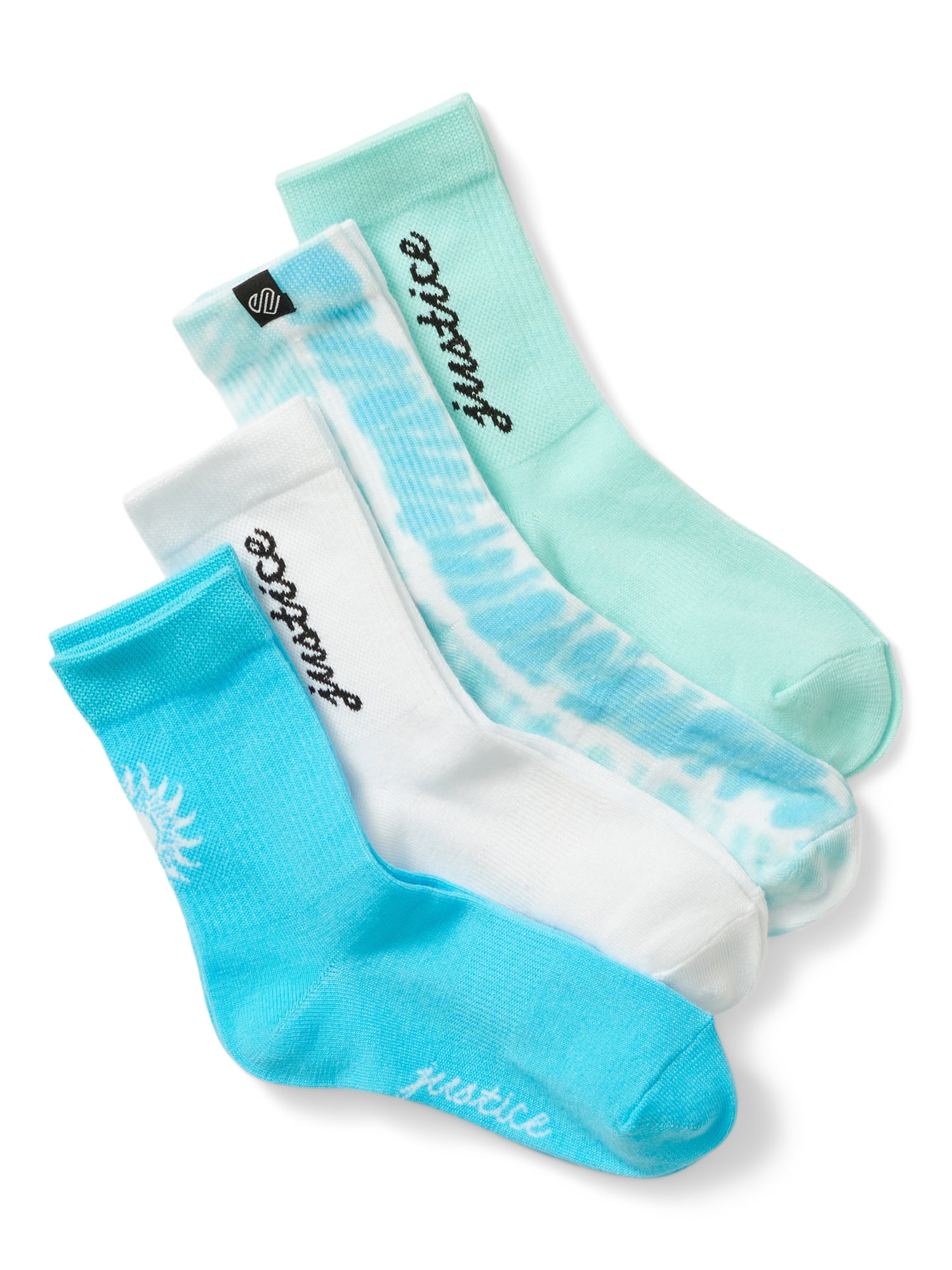 Justice Girls Crew Socks 4-Pack, Sizes M-L, Comfortable Fashion Prints ...