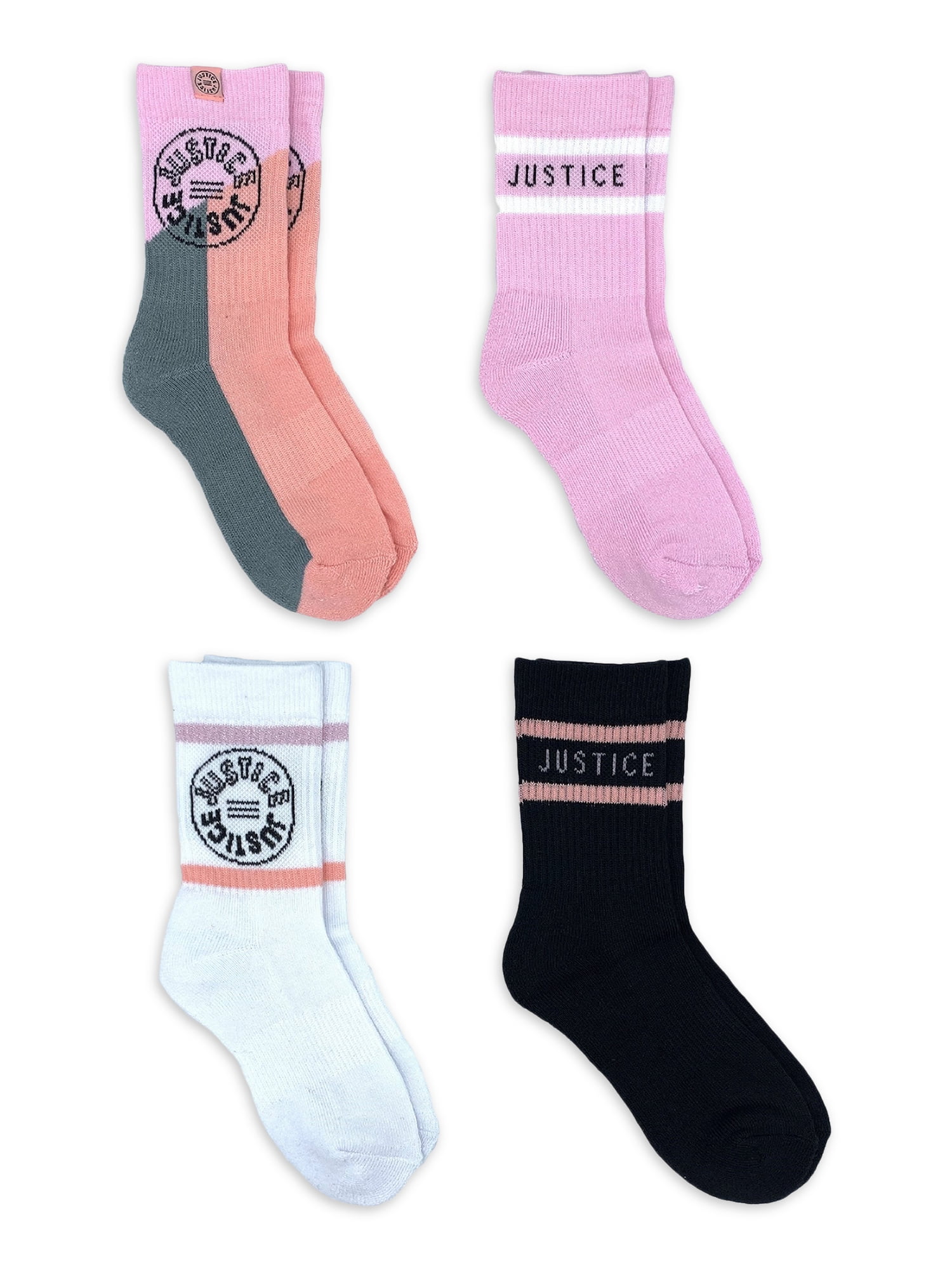 Justice Girls Crew Socks, 4-Pack, Sizes M-L - Walmart.com