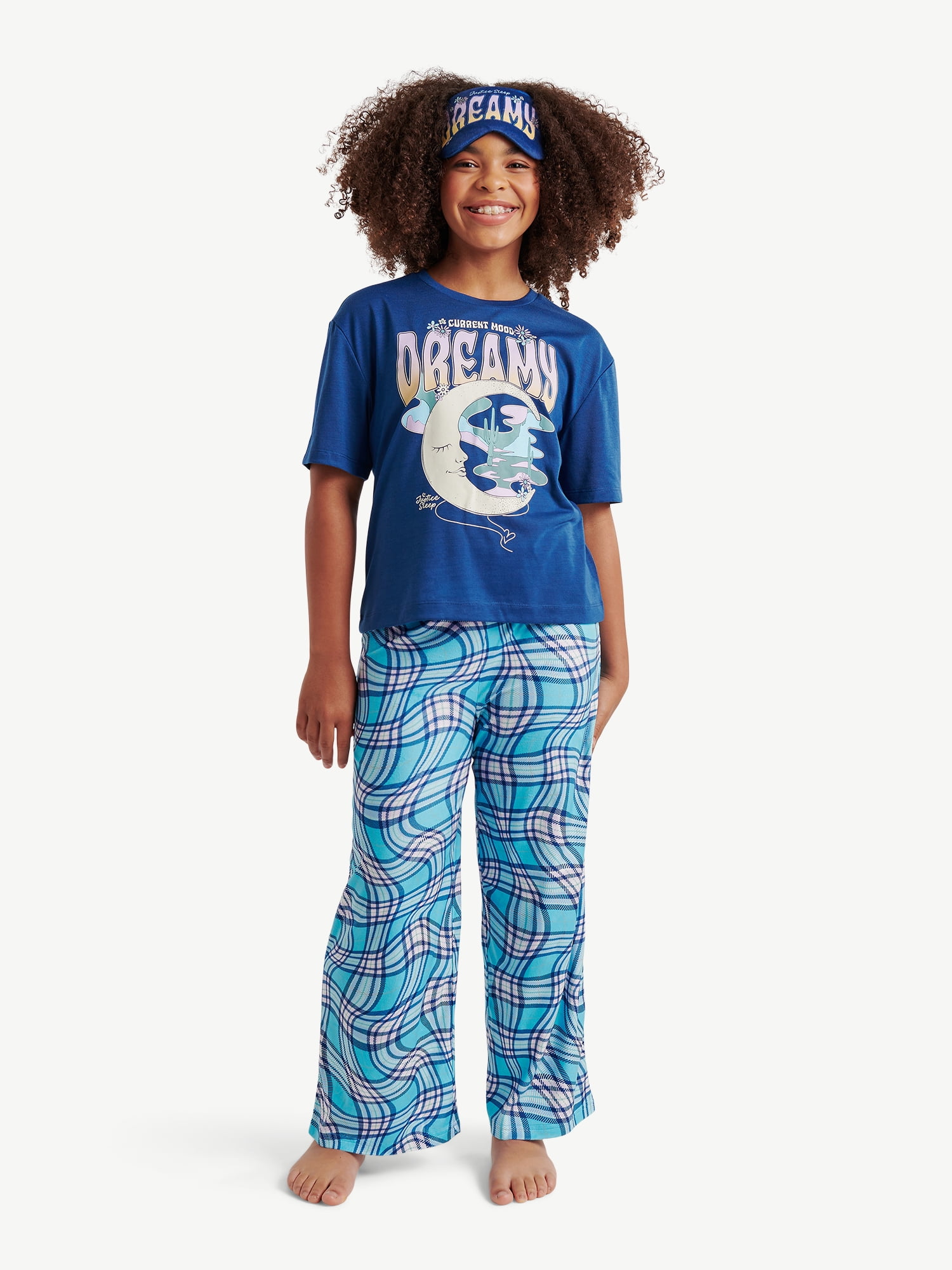 Justice Girls 3-Piece Pajama Set with Eye Mask, Sizes 4-18, Plaid ...