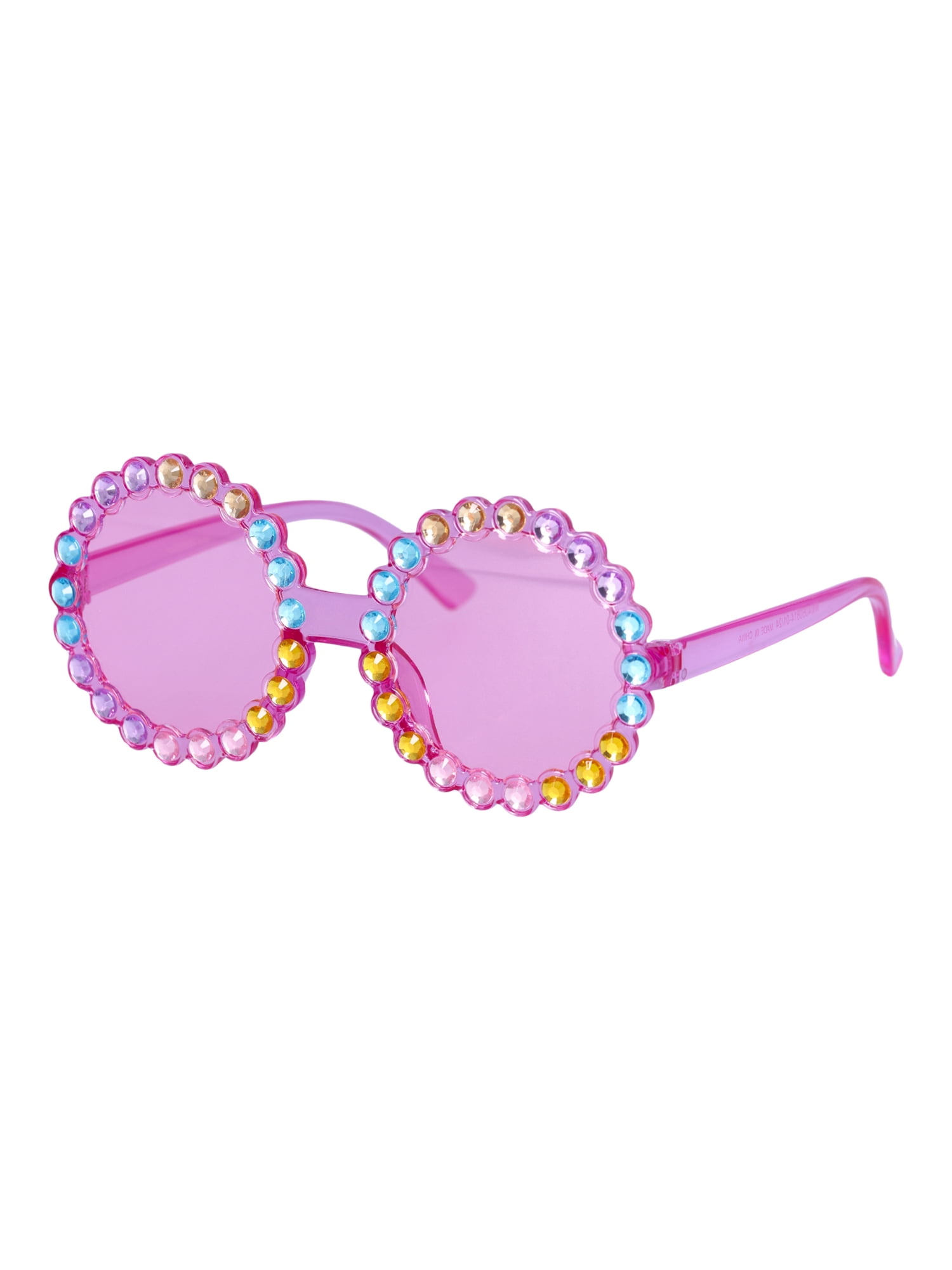 Justice Girls Pink Round Sunglasses with Rhinestones and UV Protection ...