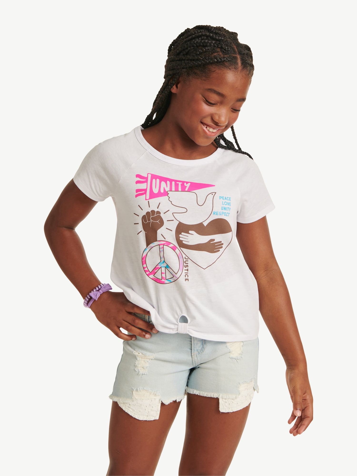 Justice Girl's Everyday Faves Short Sleeve Knot Front T-Shirt,Sizes XS ...