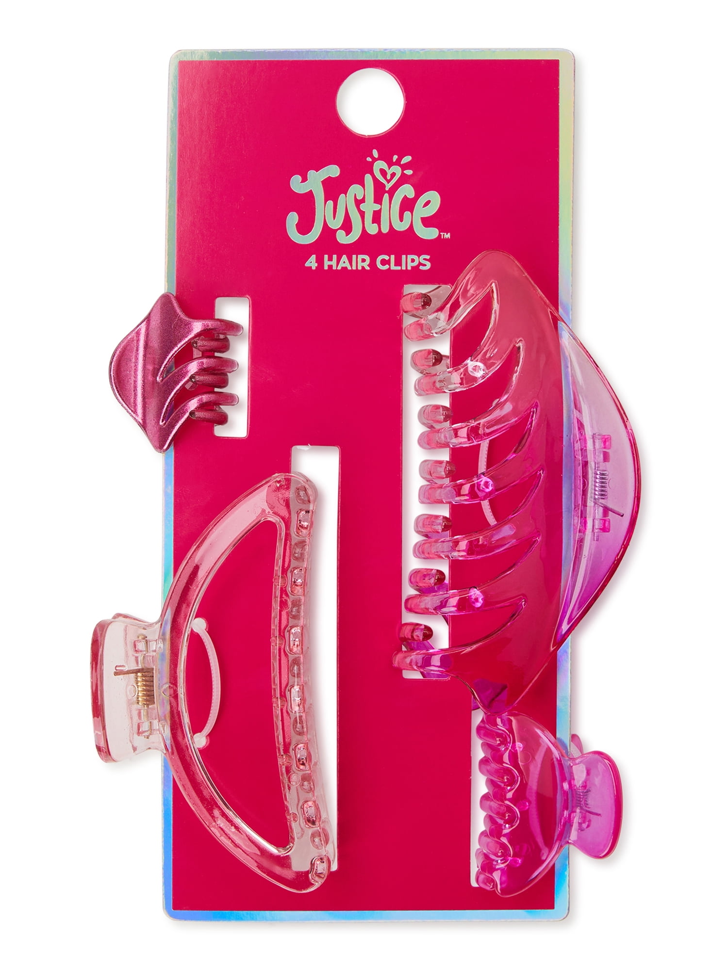 Justice Girls 4-Piece Fashion Claw Hair Clip Set - Pink Plastic ...
