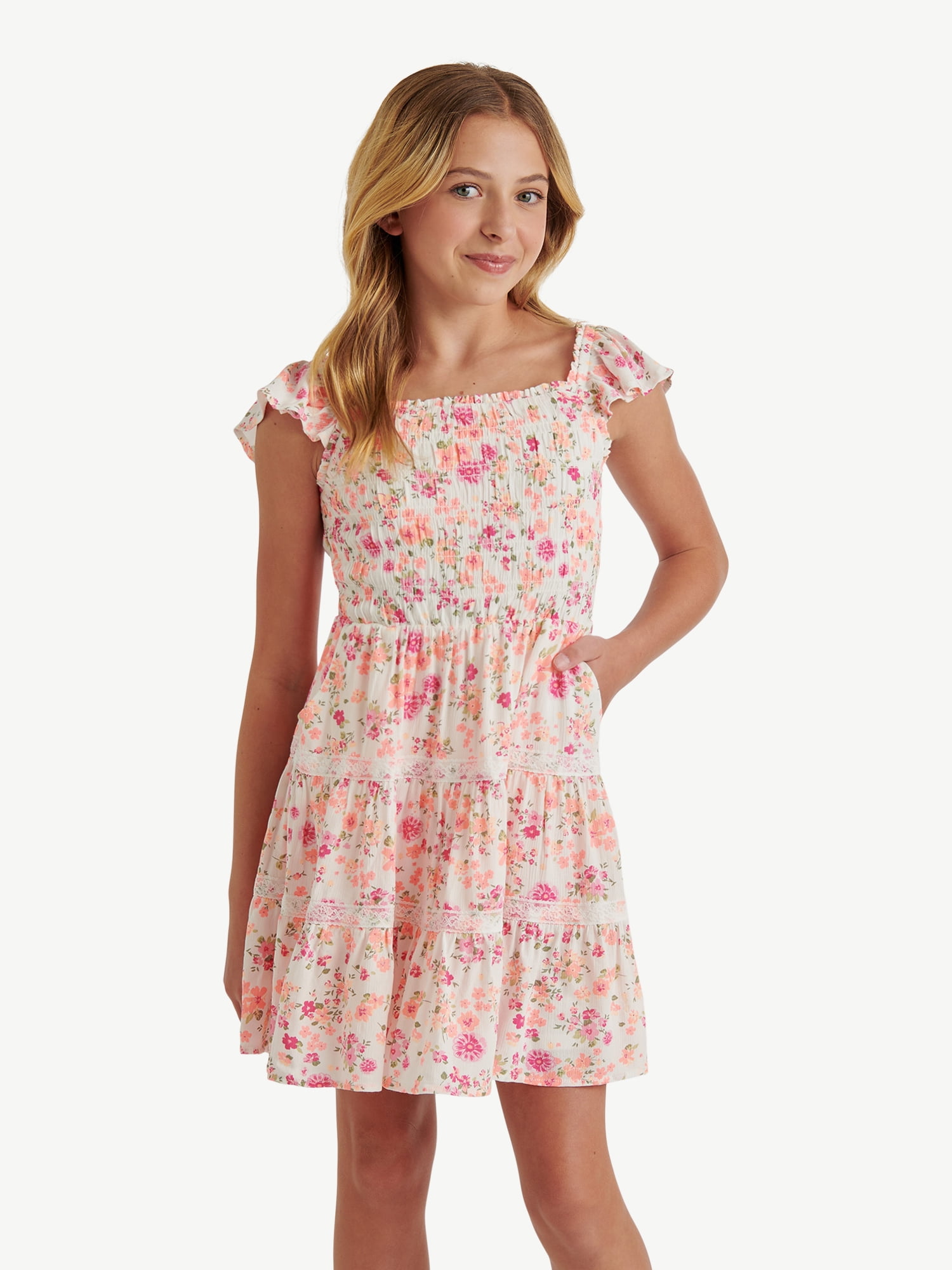 Justice Girls Floral Print Dress, Sizes XS - XLP - Walmart.com