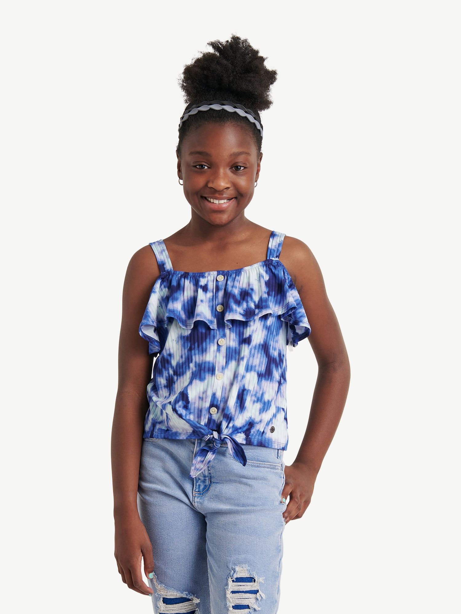 Justice Girls Flounce Button Front Short Sleeve Top, Sizes XS-XLP ...