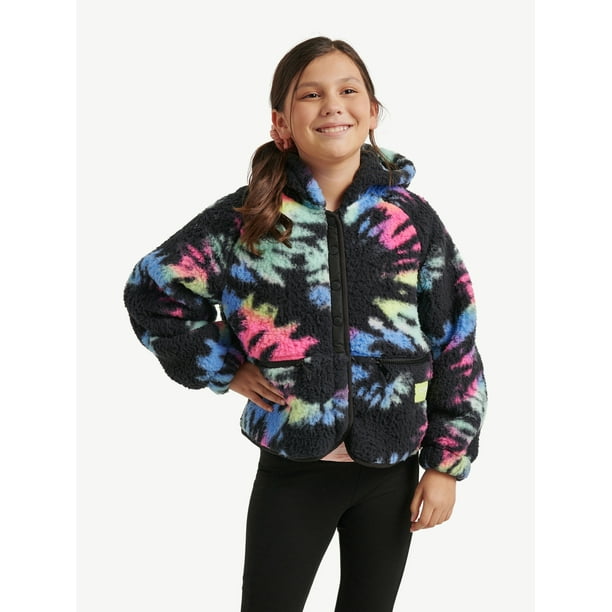 Justice Girls Full Zip Faux Sherpa Jacket with Hood, Sizes XS-XLP ...