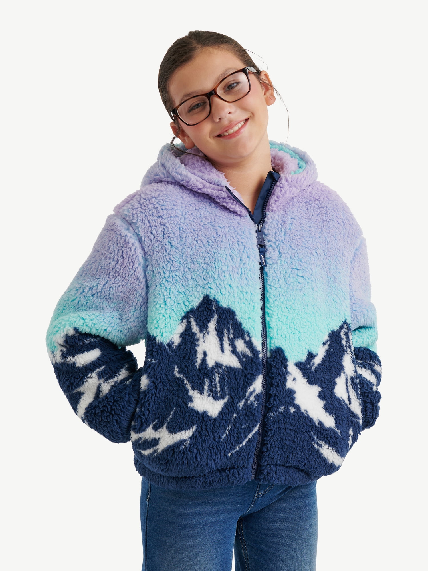Justice Girls Full Zip Plush Jacket - Sherpa Jacket - Walmart.com