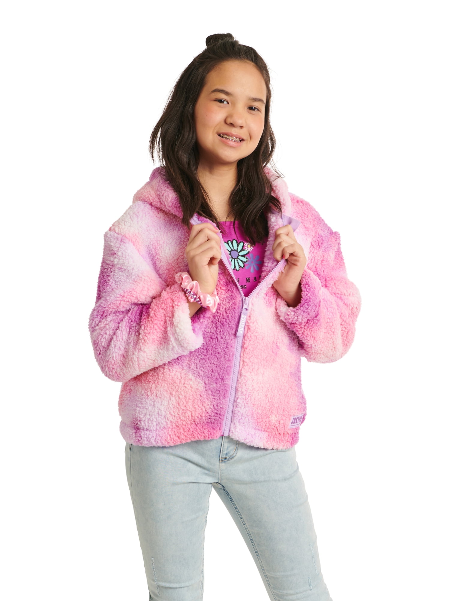 Justice Girls Full Zip Sherpa Jacket, Sizes 5-18 - Walmart.com