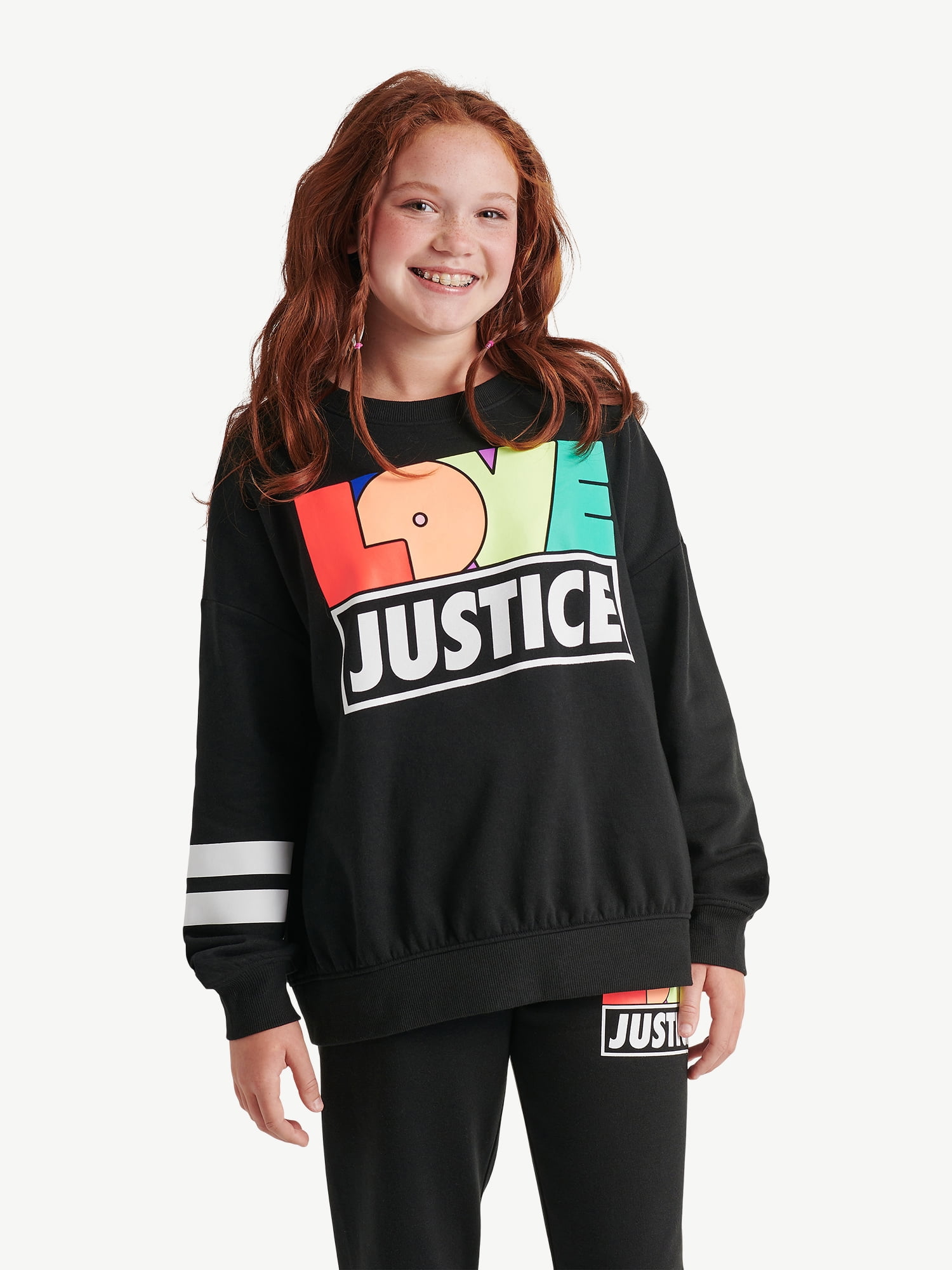 Justice Girls Graphic Armstripe Crewneck Sweatshirt, Sizes XS-XL & Plus ...