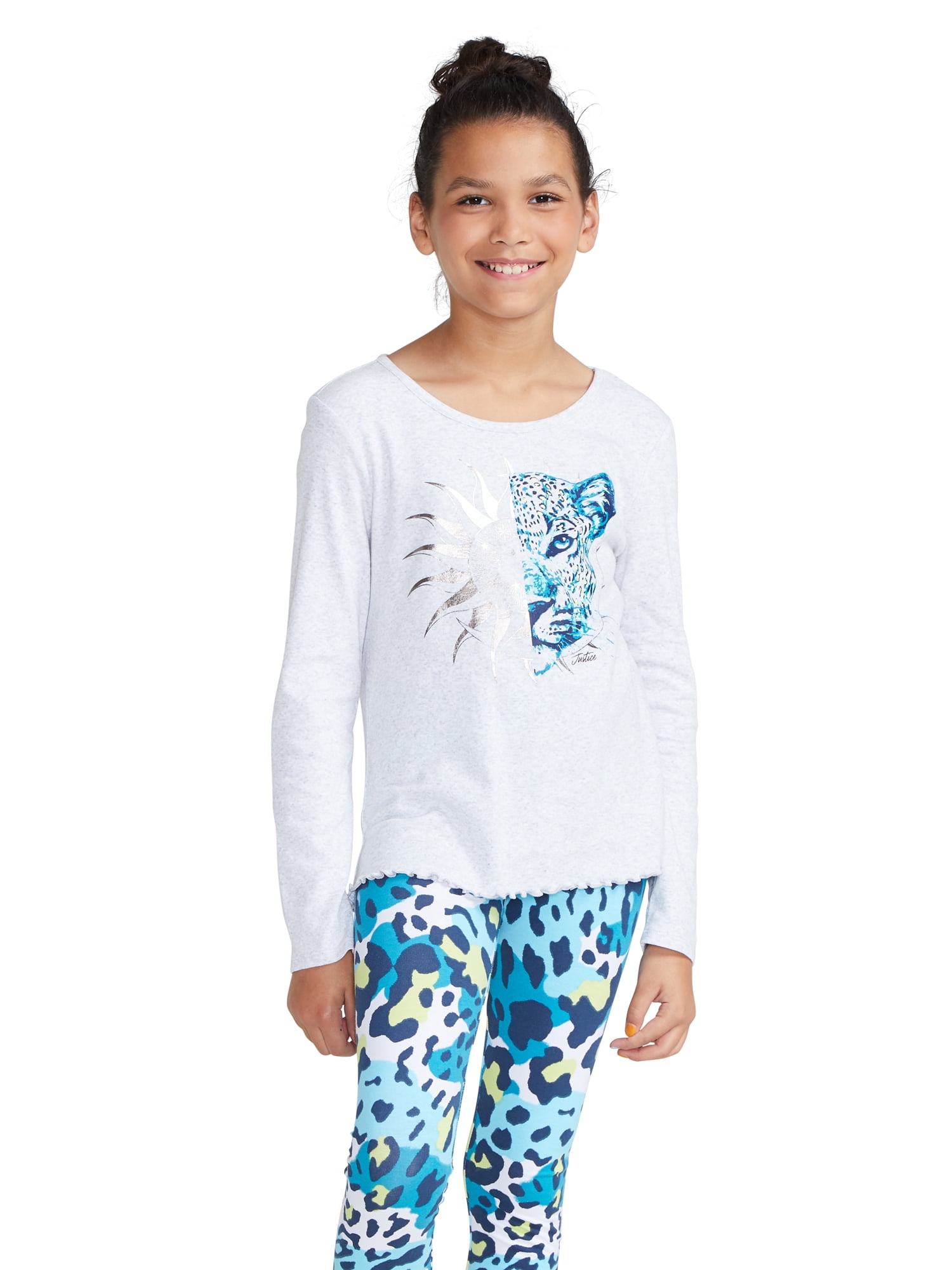 Justice Girls Graphic Long Sleeve T-Shirt and Printed Legging, 2-Piece ...