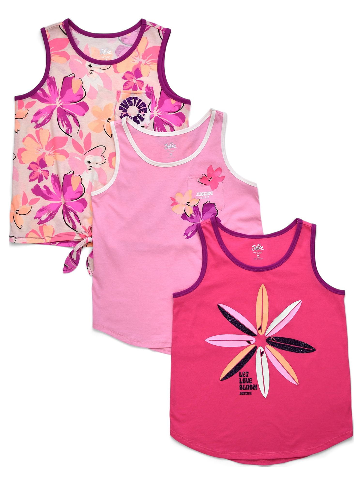 Justice Girls Graphic Tank Set, 3-Piece Pack, Sizes XS(5/6)-XL Plus(16/ ...