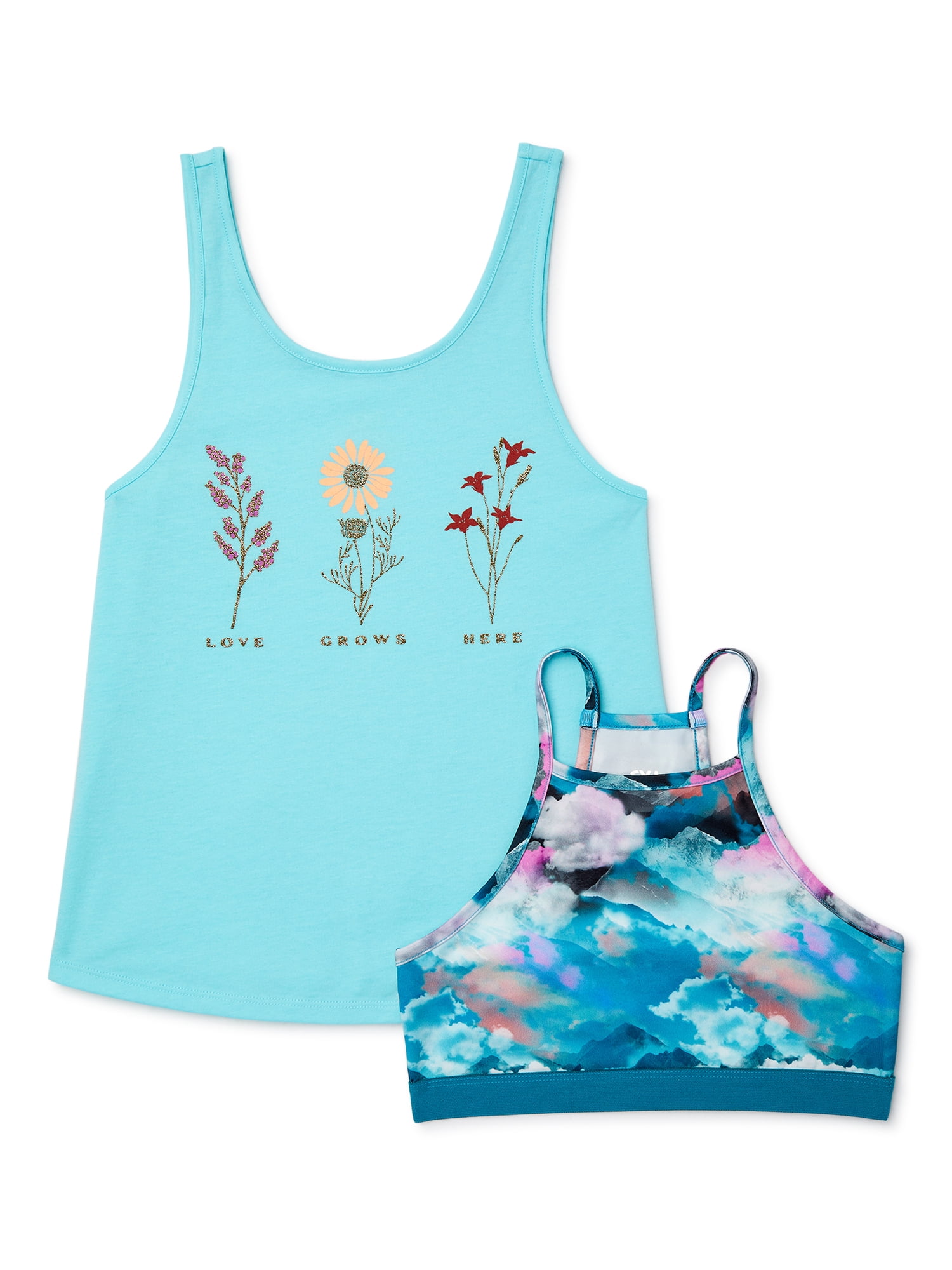 Justice Girls Graphic Tank Top and Bra, 2-Piece Set, Sizes 5-18 & Plus ...