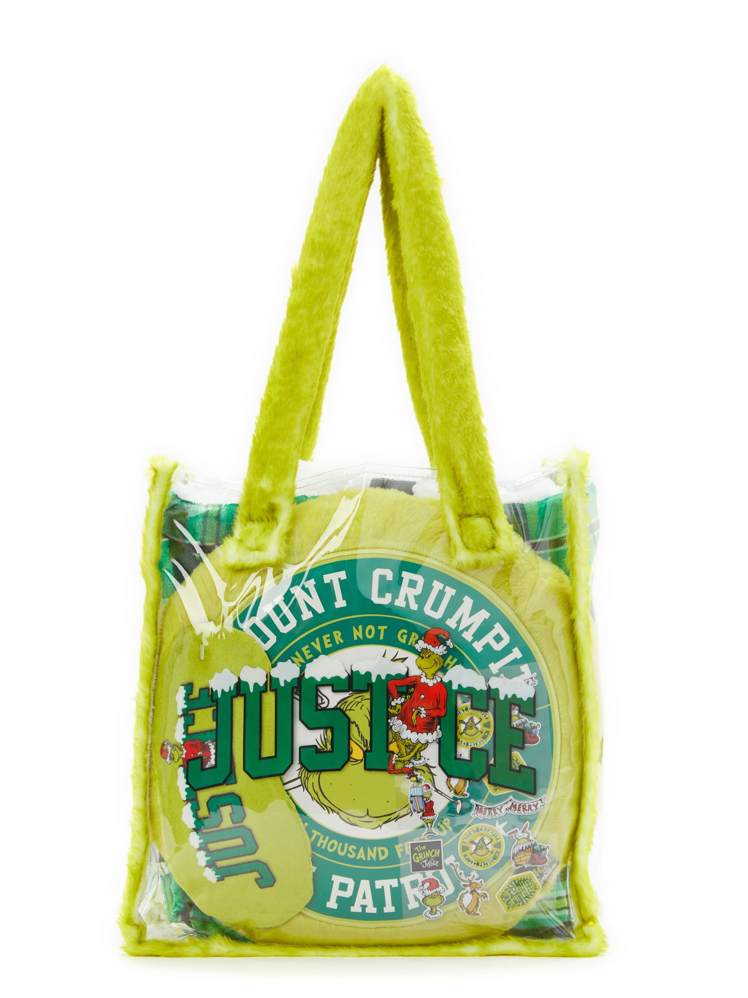 Justice Girls Grinch Sleepover Tote Set - Faux Fur Trimmed Handbag ...