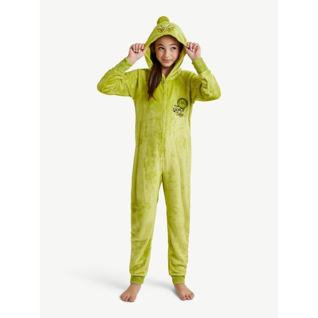 Justice Girls Grinch Hooded Full Zip Onesie Pajama, Sizes 5-18 and Plus ...