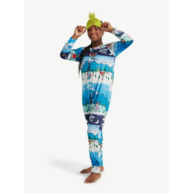 Justice Girls Grinch Onesie Pajama - Fleece Sleepwear - Walmart.com