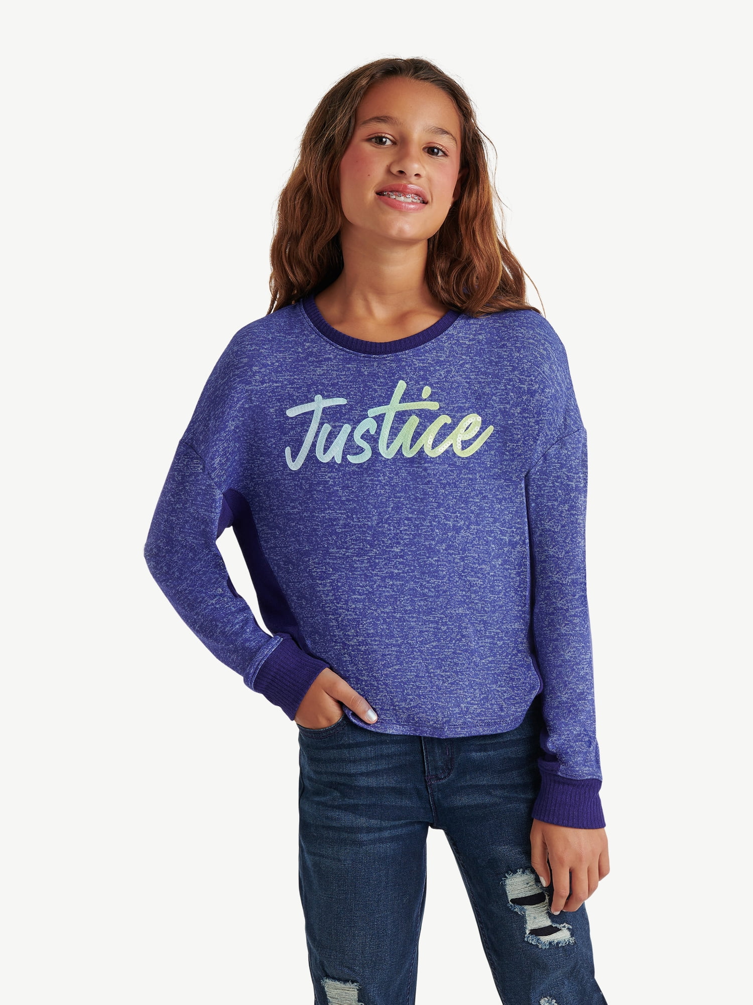 Justice Girls Hacci Long Sleeve Graphic Top, Sizes XS-XLP - Walmart.com
