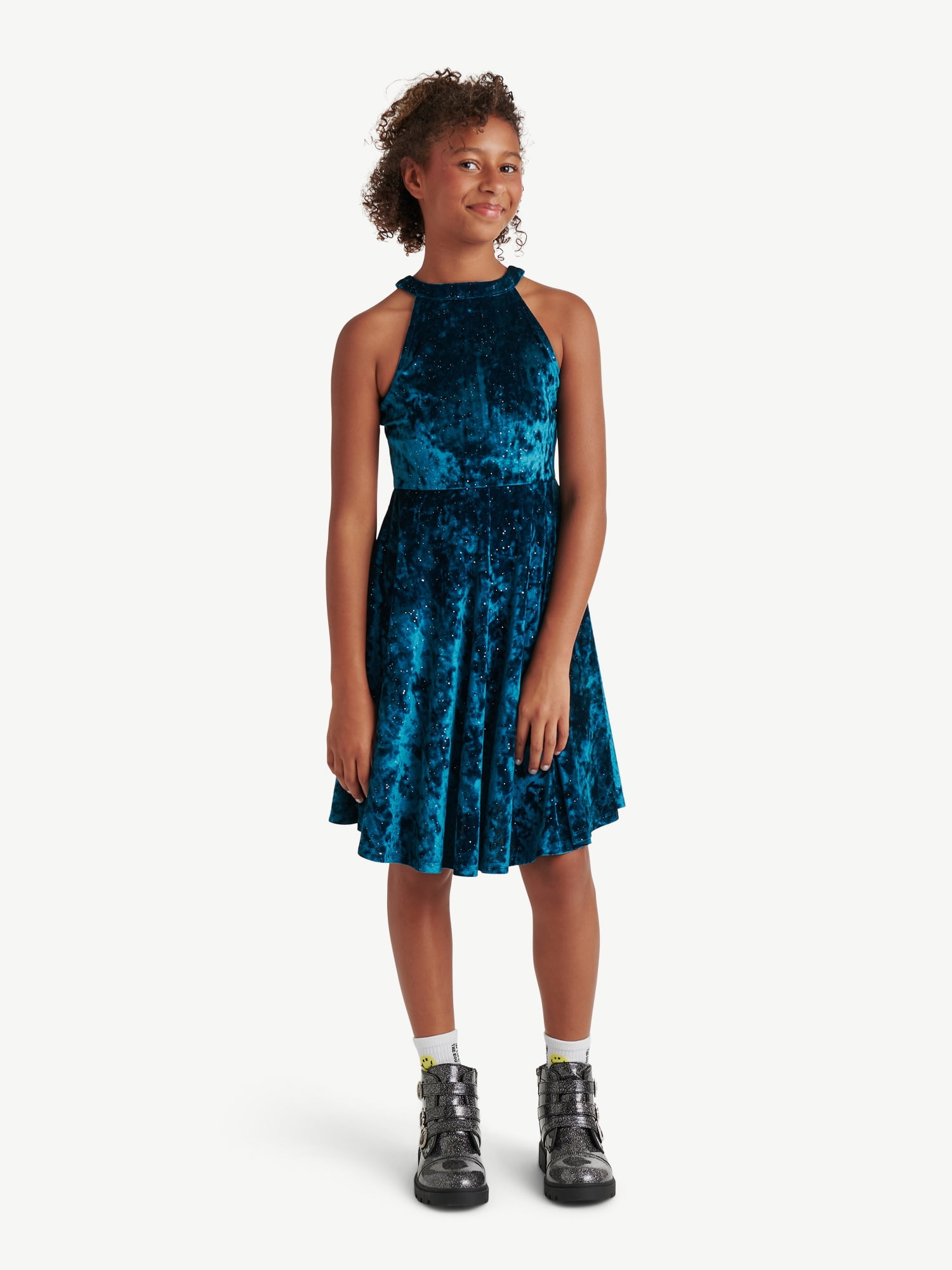 Justice Girls Halter Neck Dress, Glitter Velour, Sizes XS-XLP - Walmart.com