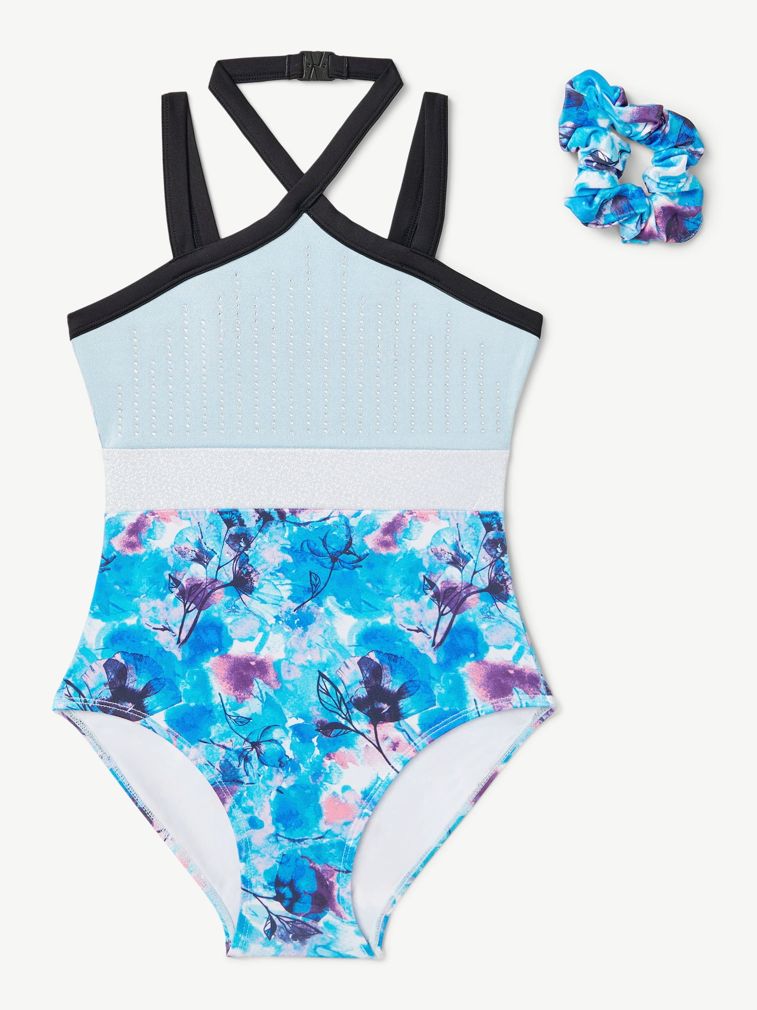 Justice High Neck Floral Leotard Girls Iced Blue S - Walmart.com