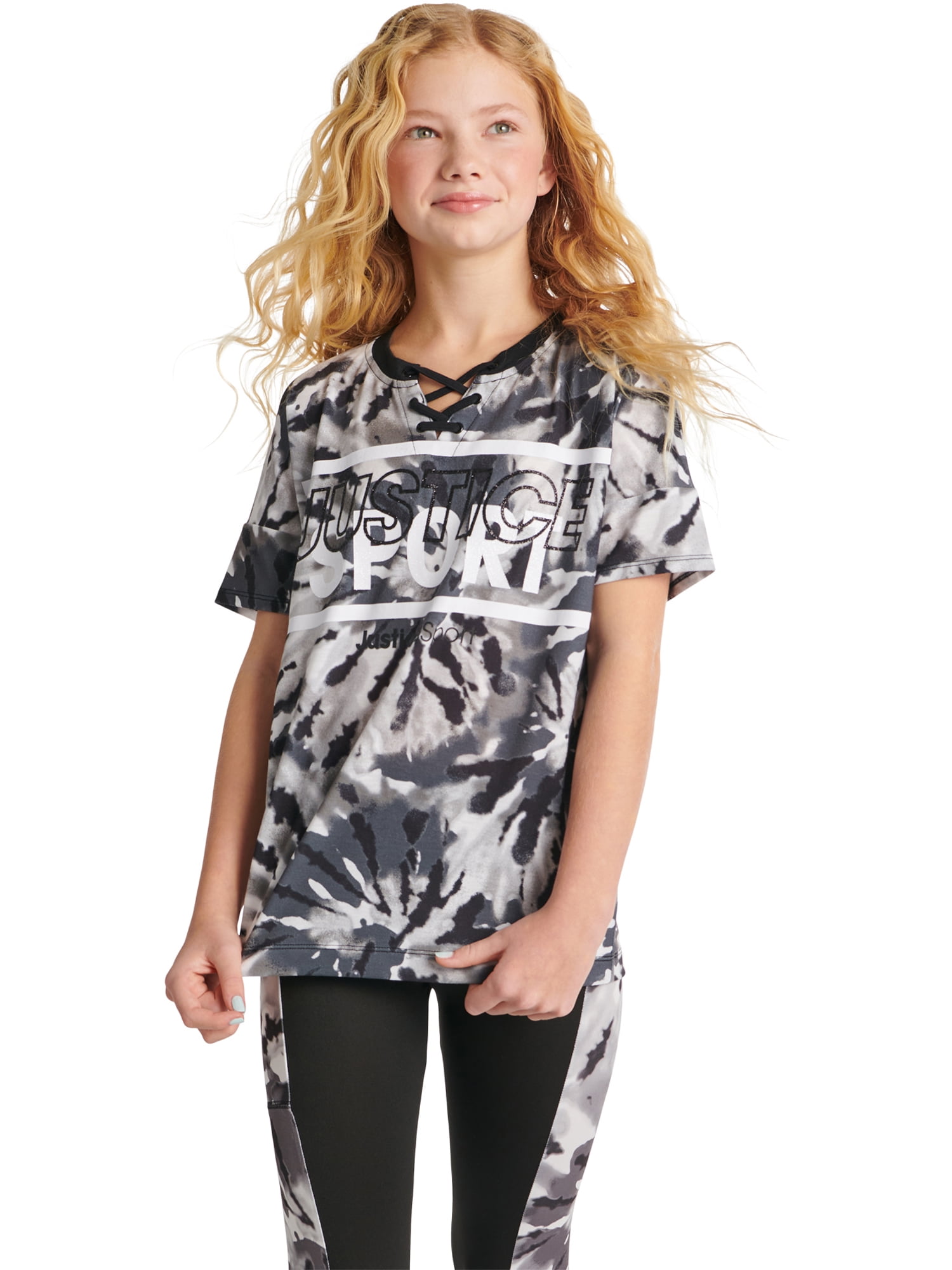 Justice Girls J-Sport Short Sleeve Lace Up T-Shirt, Sizes XS-XXL ...