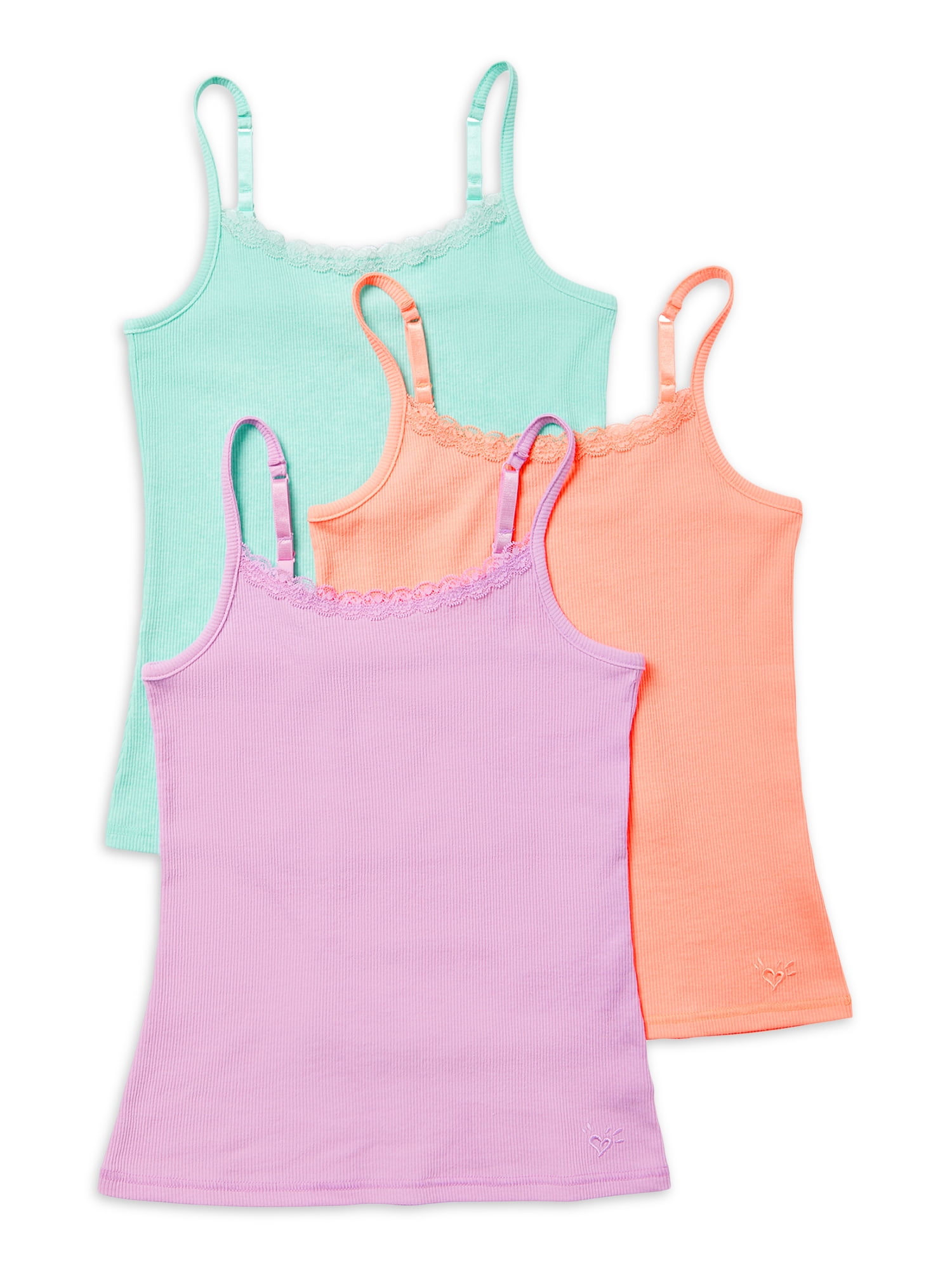 Justice Girls Lace Trim Solid Cami, 3-Pack, Sizes XS(5/6)-XXL(16/18 ...