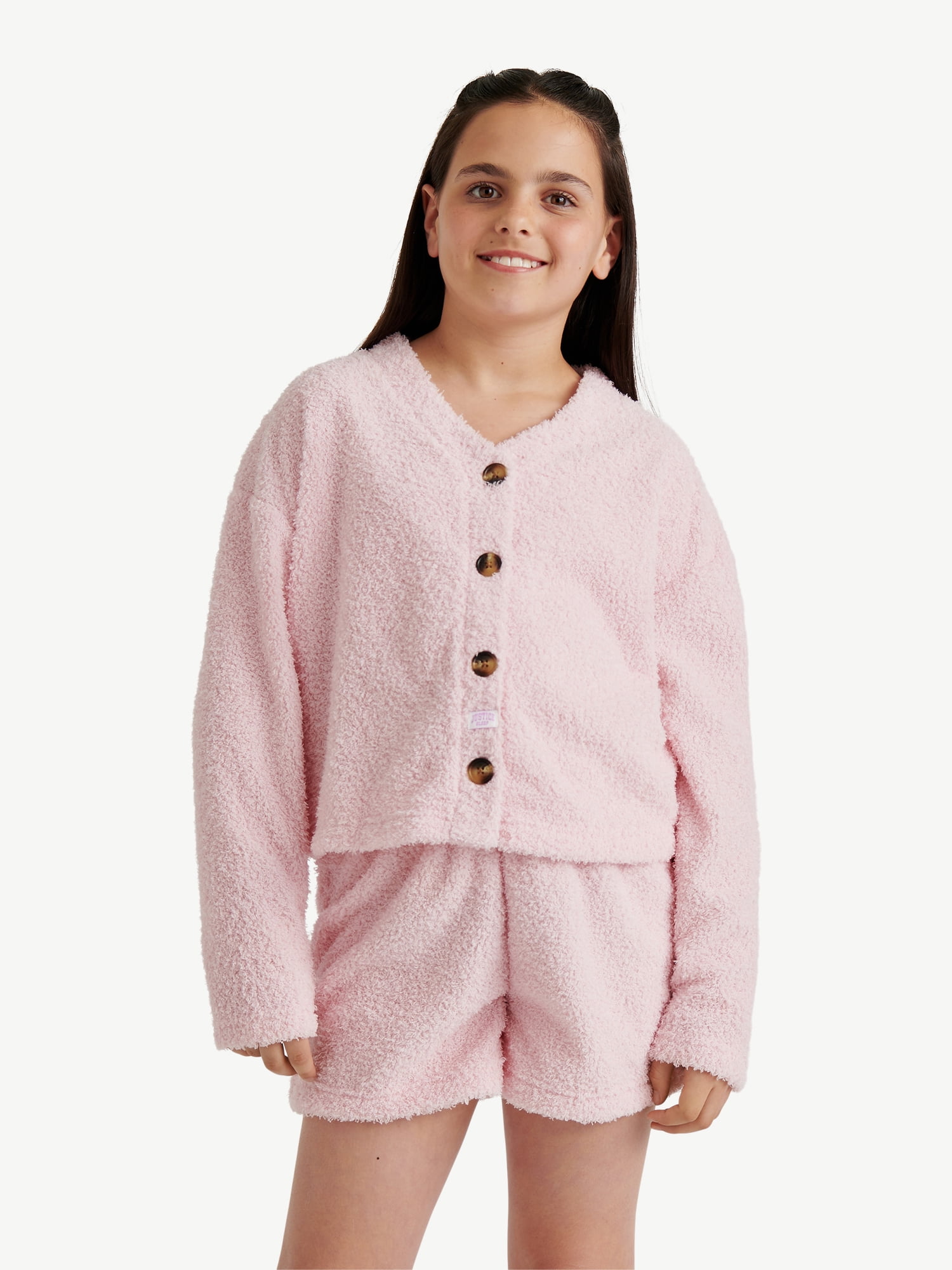 Justice Girls Long Sleeve Cardigan Sleep Top and Shorts, 2-Piece, Sizes ...