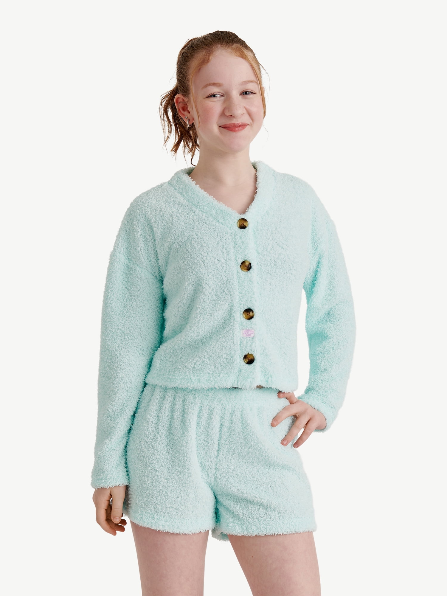 Justice Girls Long Sleeve Cardigan Sleep Top and Shorts, 2-Piece, Sizes ...