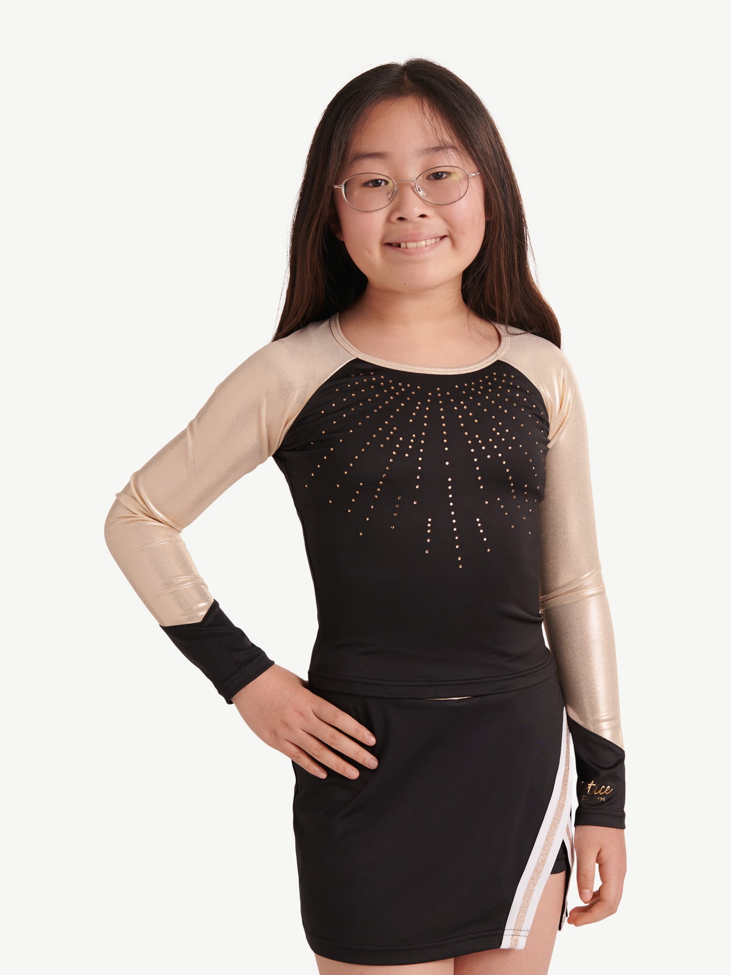 Justice Kids Cheerleading Outfit, Gold Foil Long Sleeve Cheerleading ...