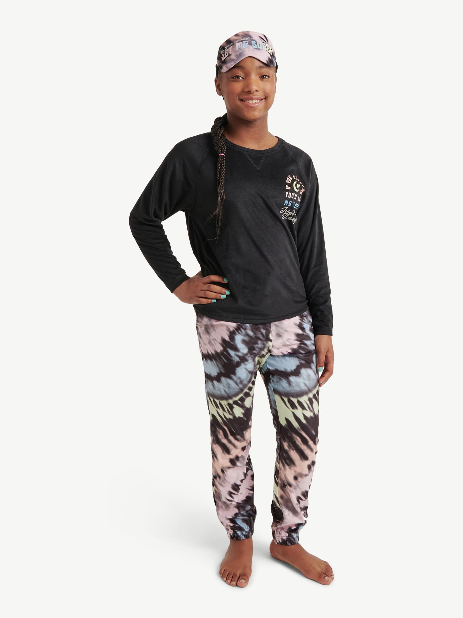 Justice Girls Long Sleeve Crew Top with Jogger Pants and a Sleep Mask 3 ...