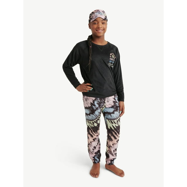 Justice Girls Long Sleeve Crew Top with Jogger Pants and a Sleep Mask 3 ...