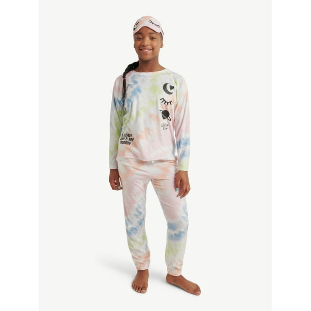 Justice Girls Long Sleeve Crew Top with Jogger Pants and a Sleep Mask 3 ...