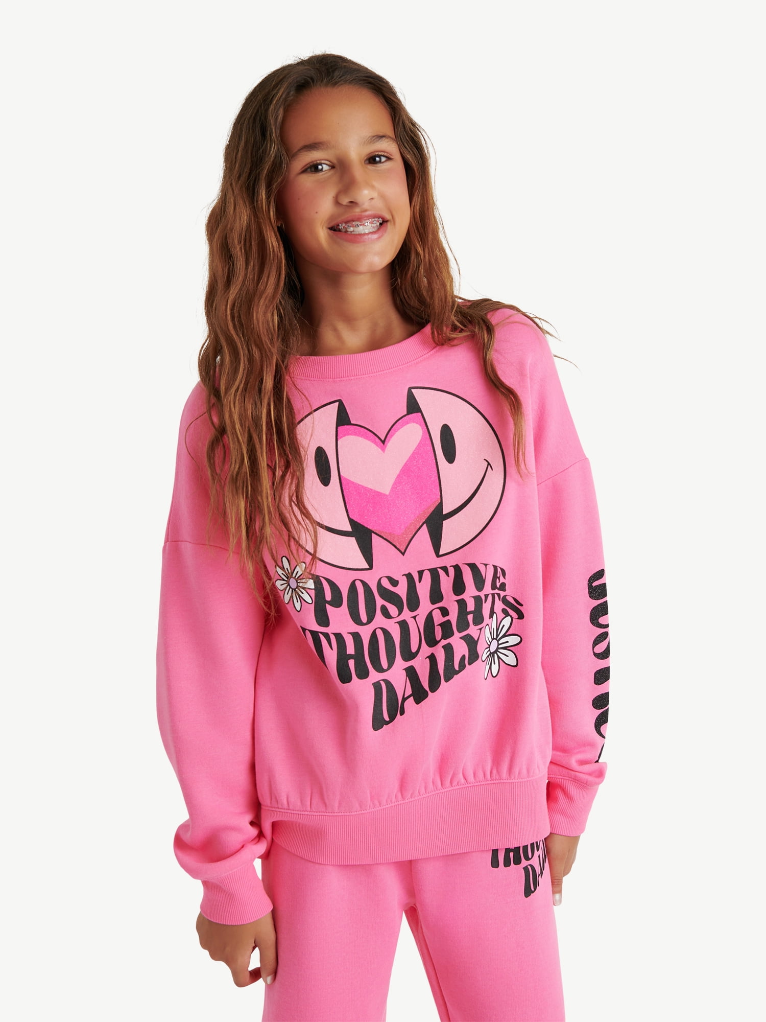 Justice Girls Fleece Crewneck Sweatshirt - Walmart.com