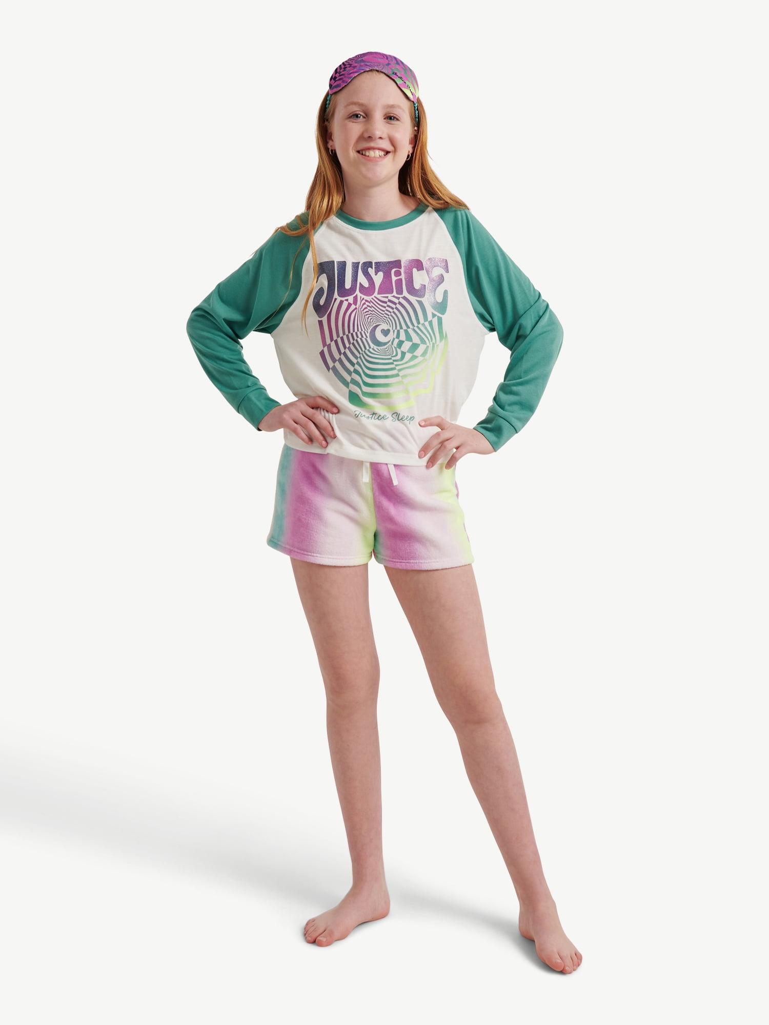 Justice Girls Long Sleeve Raglan, Ombre Shorts and Eye-Mask Set, 3 ...